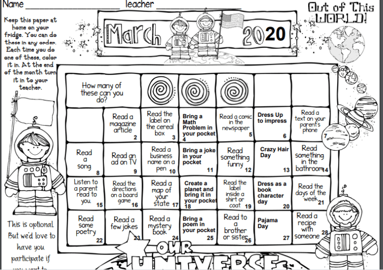 Please follow along with this calendar at home to enjoy MORE fun March ...
