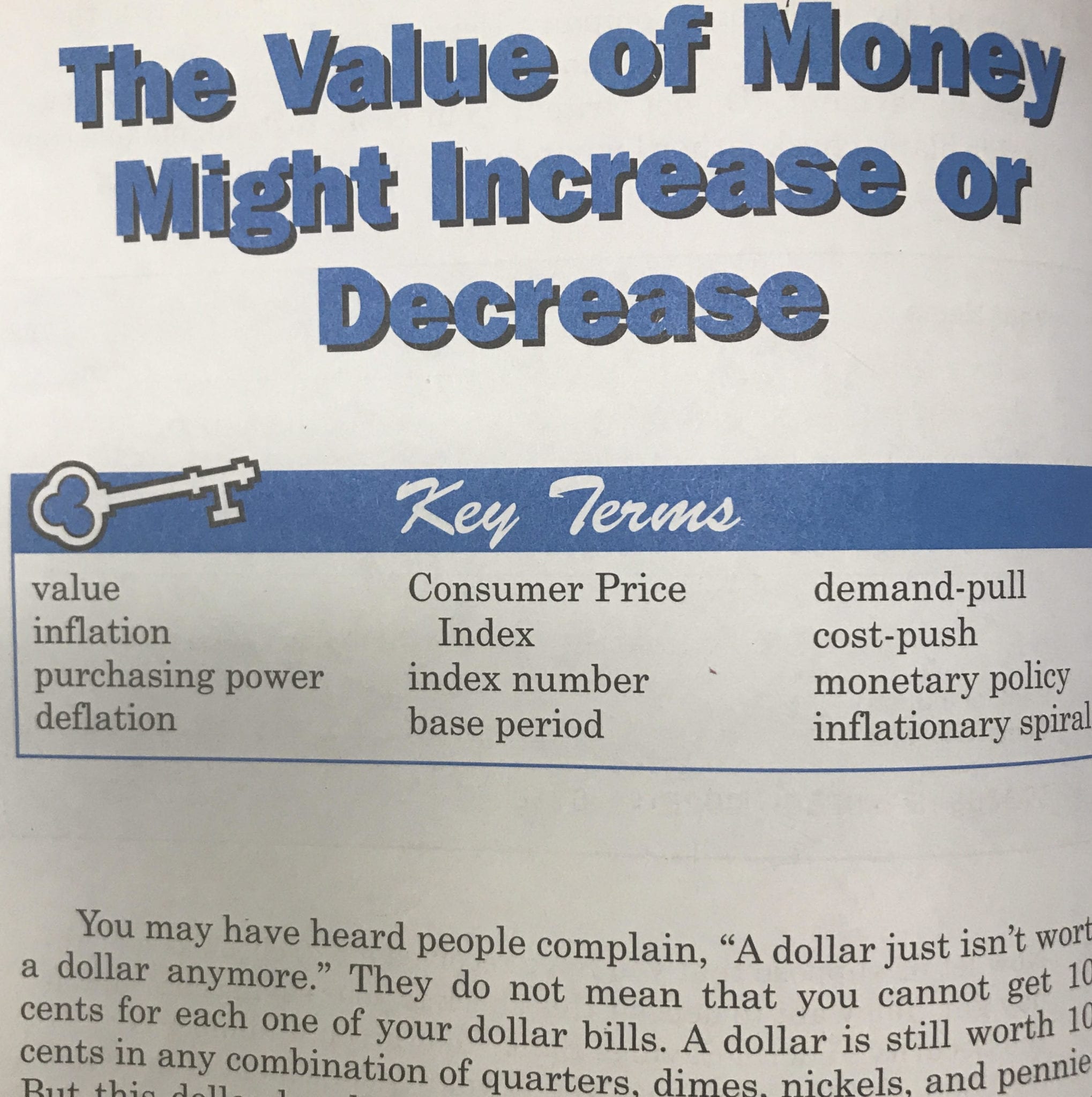 Page 60. The Value of Money Vocab Organizer – Ms. Saghir's Economics Class