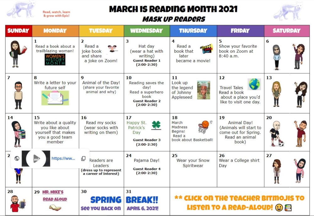 📚 March is Reading Month Calendar!! – Ms. Sandakli's Blog