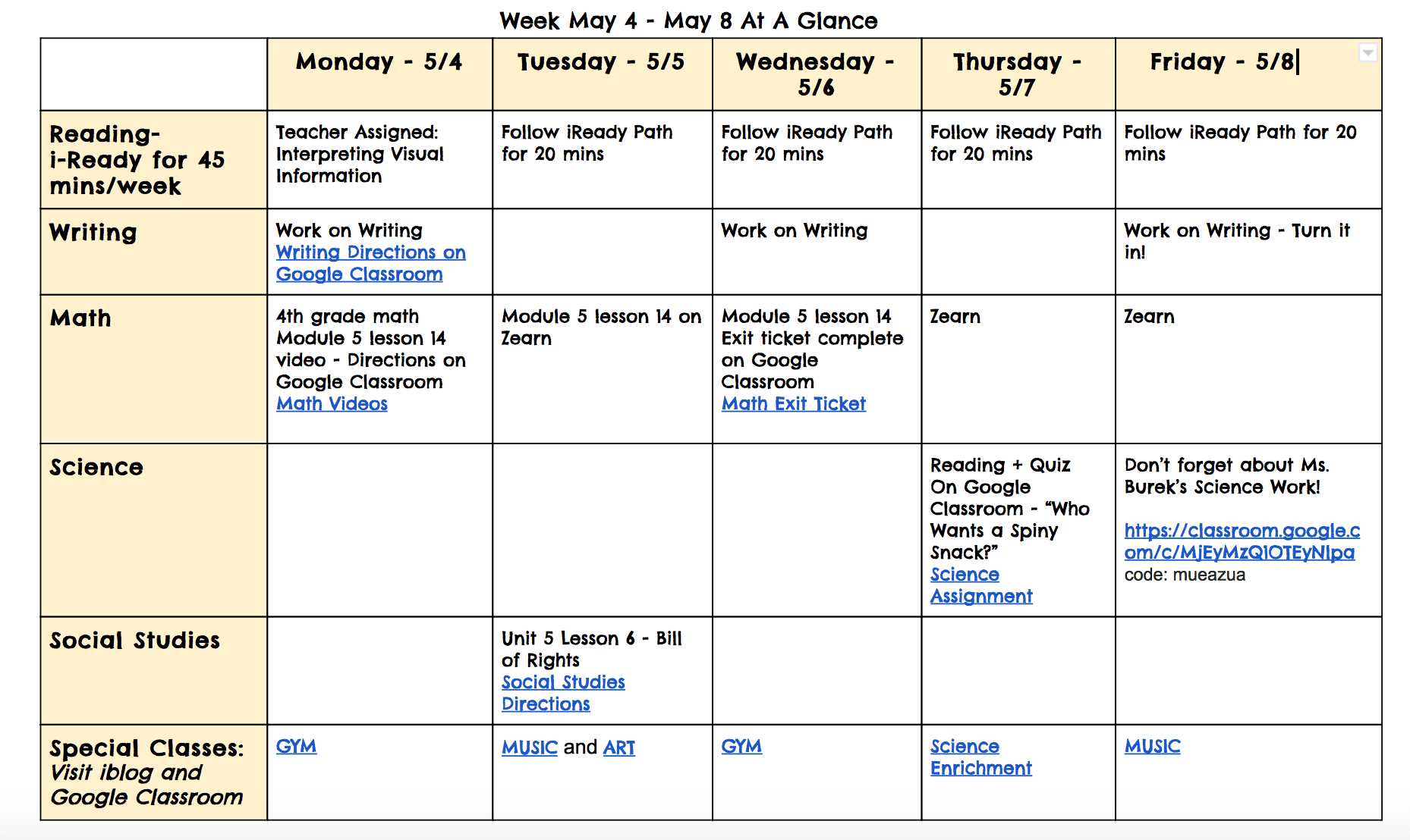 May 4 – 8 Homework | Mrs. Silva’s 4th Grade