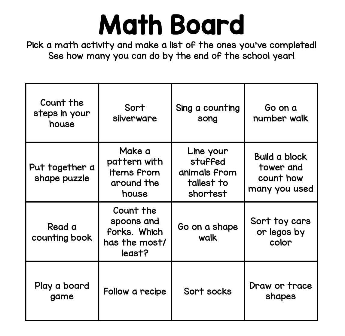 Math Choice Board Mrs Sokoloski s Class