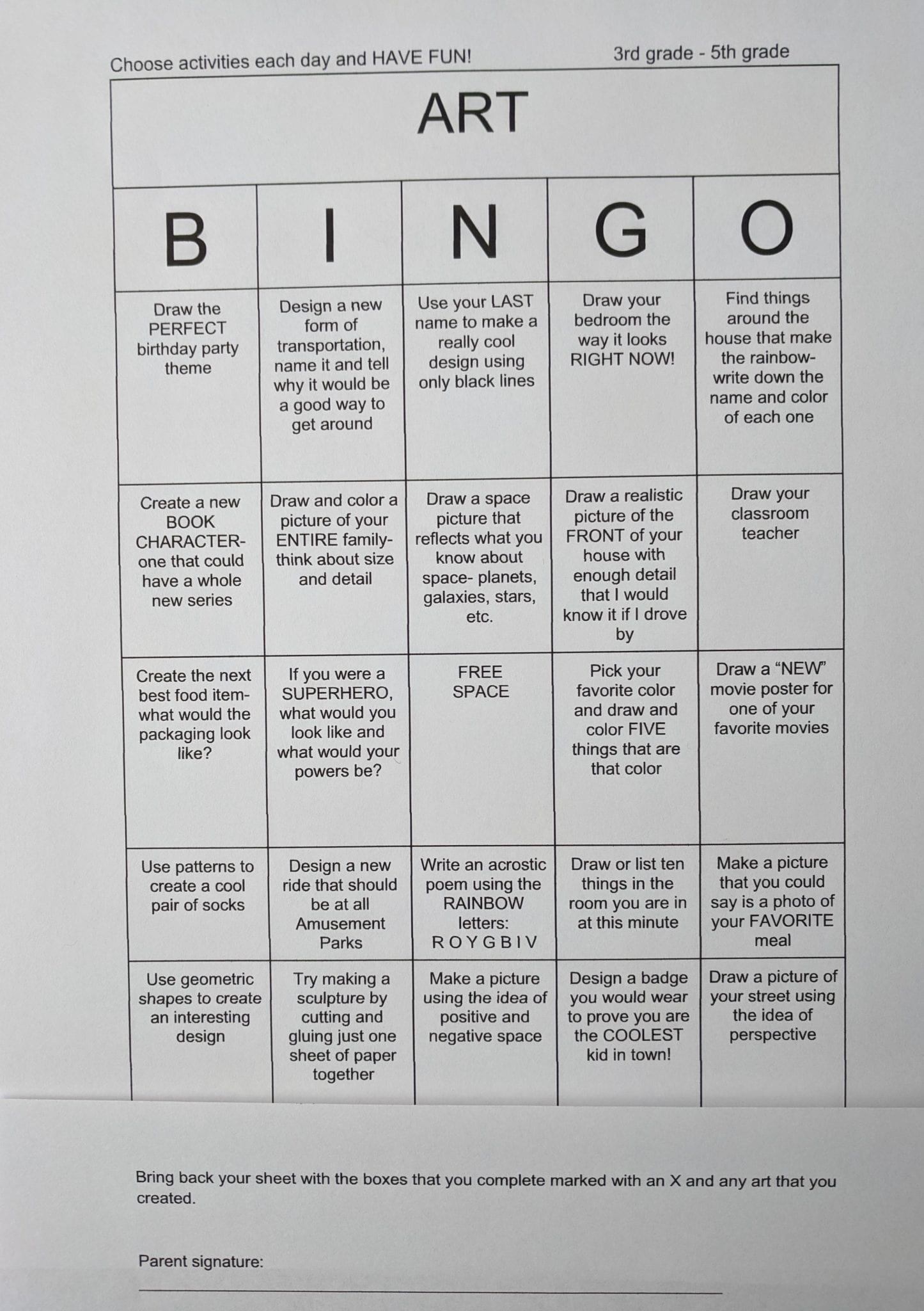 Art Bingo for art prizes! – Studio Art at William Ford