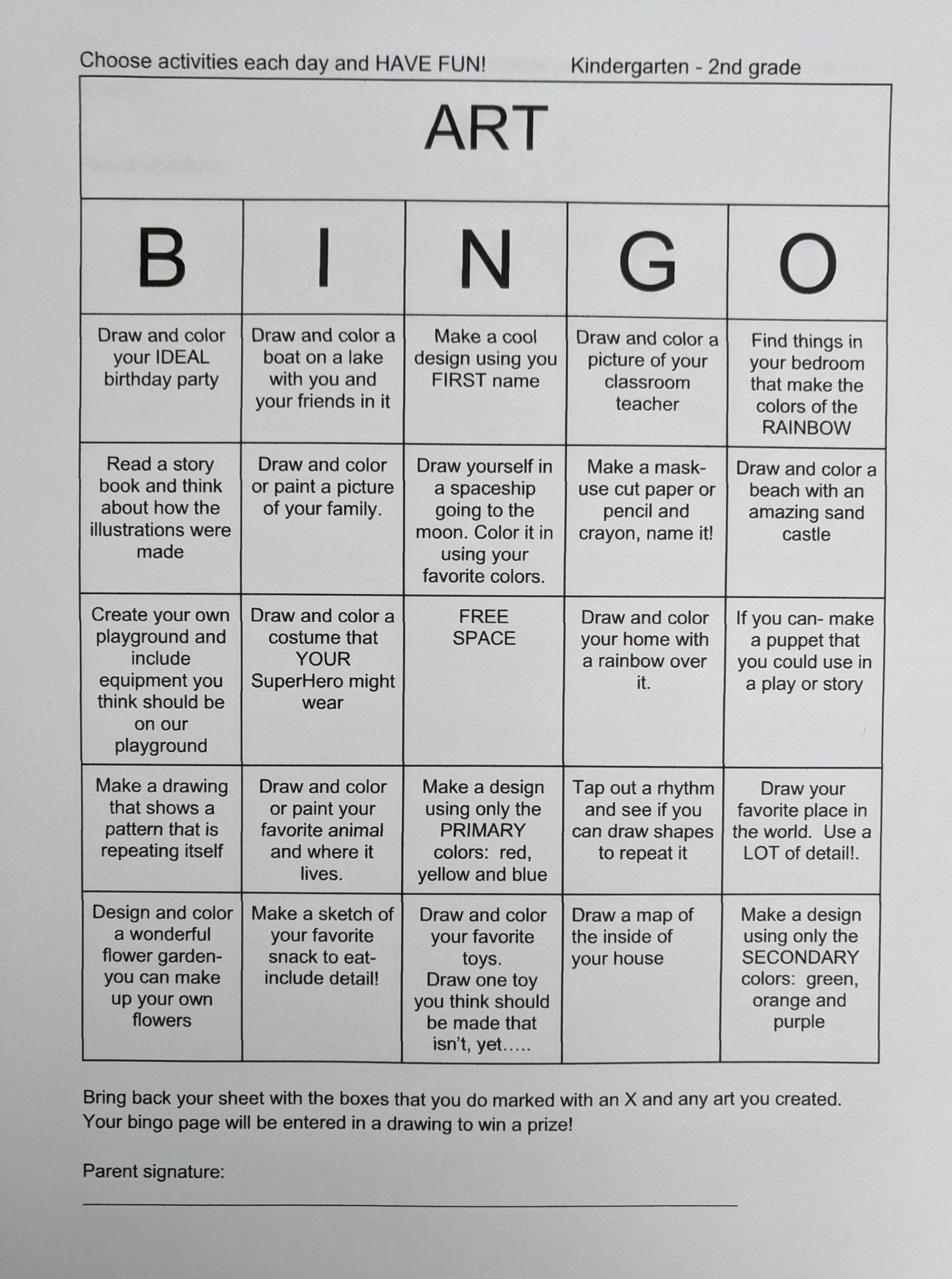 Art Bingo for art prizes! – Studio Art at William Ford